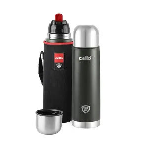 Cello Duro Tuff Stainless Steel Flip Flask Water Bottle with Jacket ...